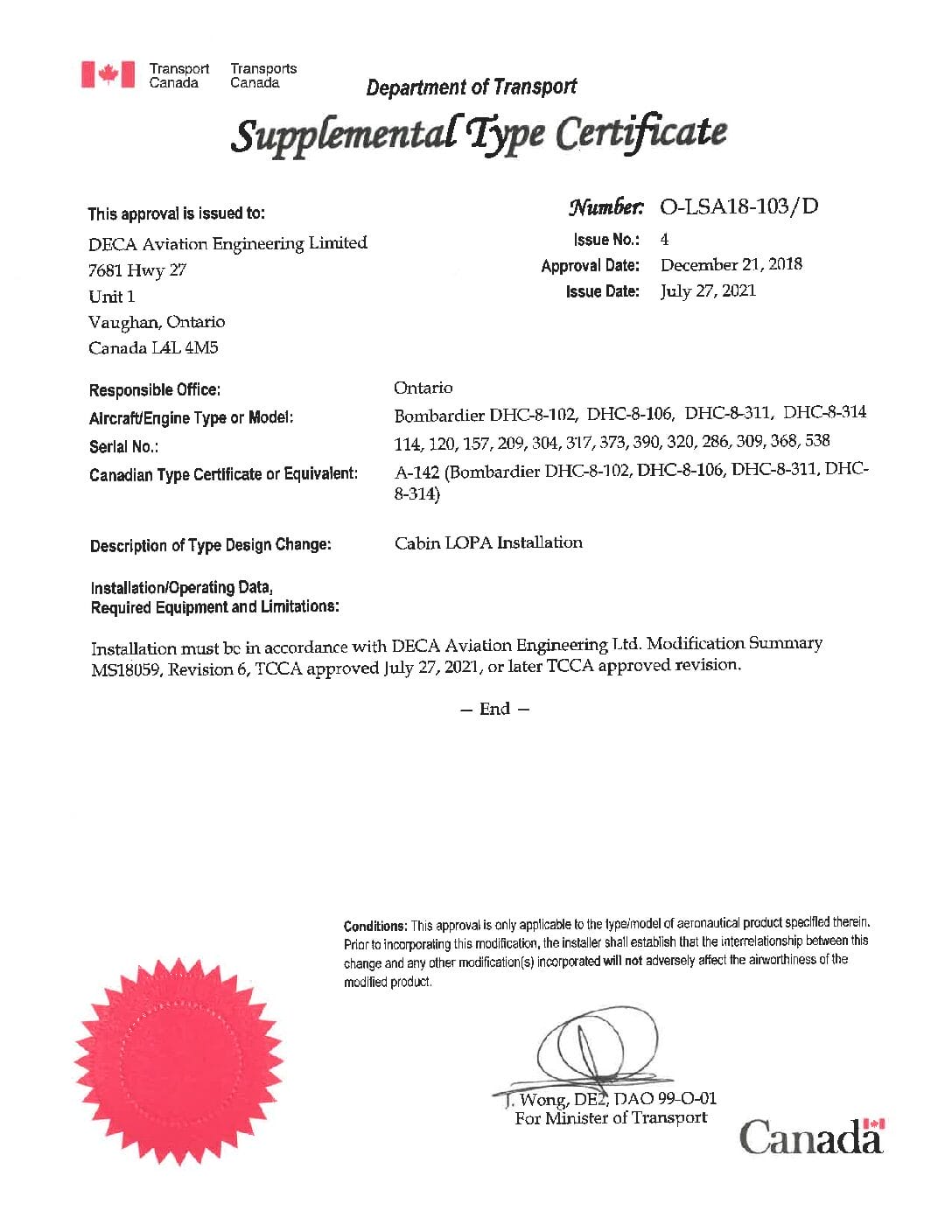 Cabin LOPA Installation – PAL Aerospace